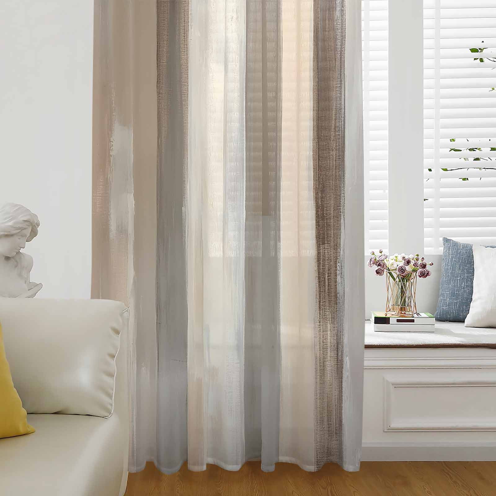 Brown Grey Sheer Curtains 72 Inch Length, Light Filtering Voile Curtain ...