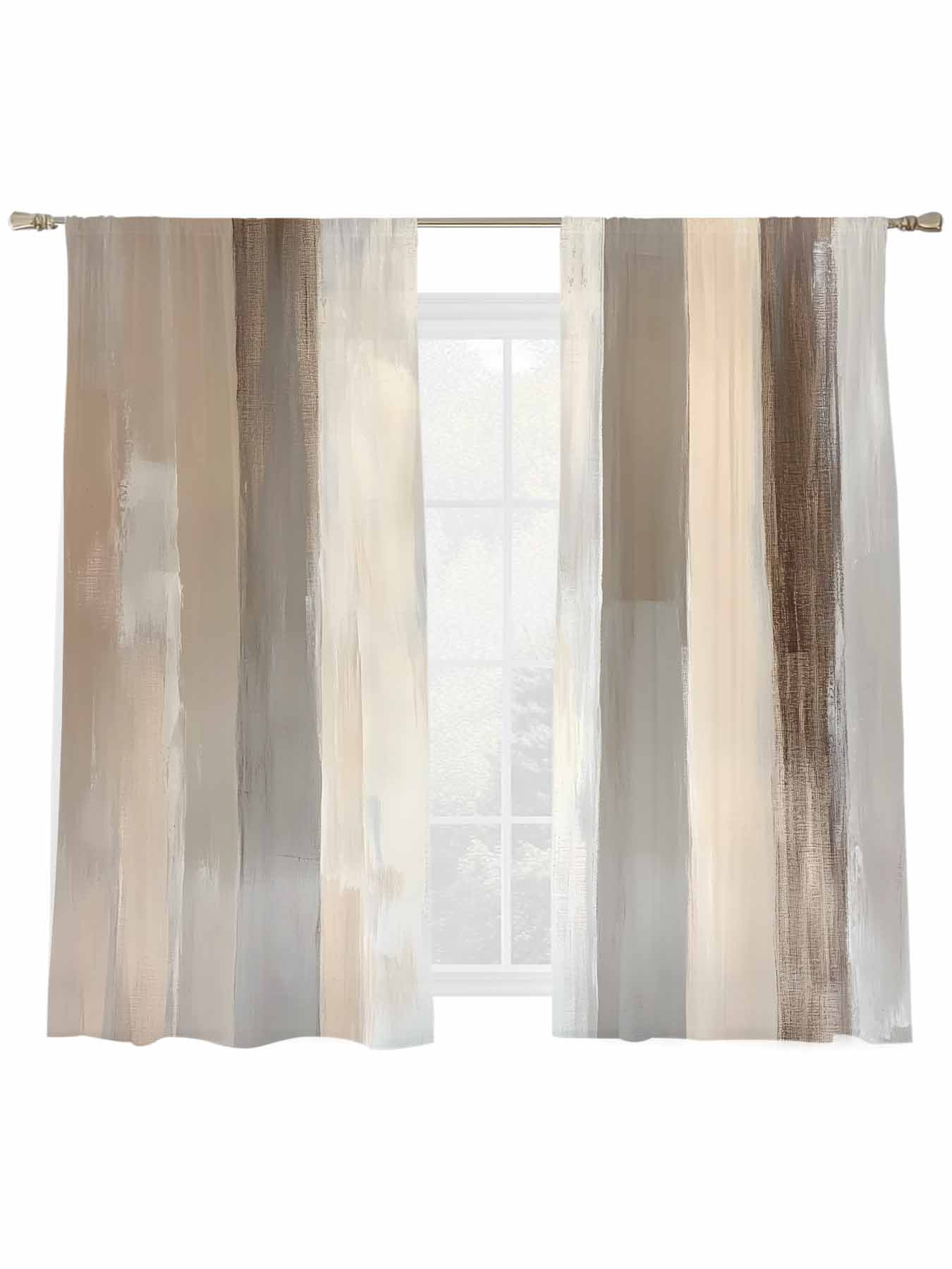 Brown Grey Sheer Curtains for Living Room Bedroom, Light-filtering ...