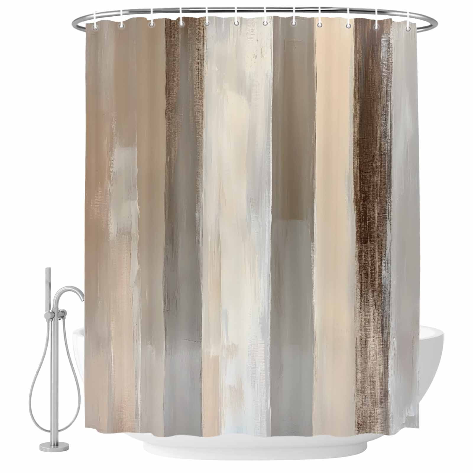 Brown Grey Shower Curtain Set with Hooks, Abstract Neutral Textured ...