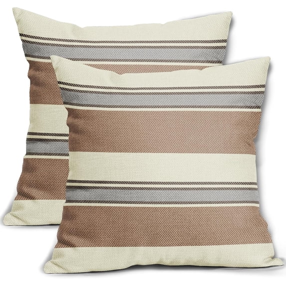 Brown Grey Striped Pillow Covers 18x18 Set of 2 Boho Stripe Print ...