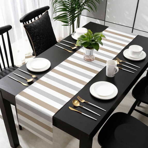 Brown Grey Striped Table Runner 72 Inches Long - Geometric Vertical ...