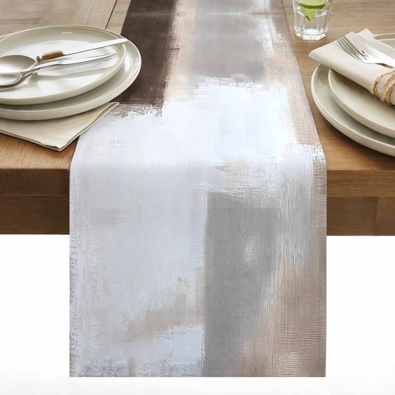Brown Grey Table Runner 13x90 inch Graffiti Art Abstract Color Block ...