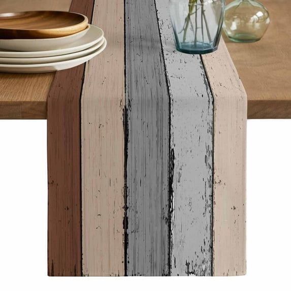 Brown Grey Table Runner, Vintage Stripe Farmhouse Wood Grain Ombre ...