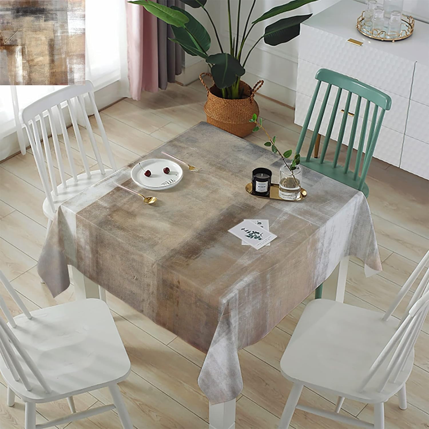 Brown Grey Tablecloth Waterproof for Round/Rectangle/Oval/Square ...