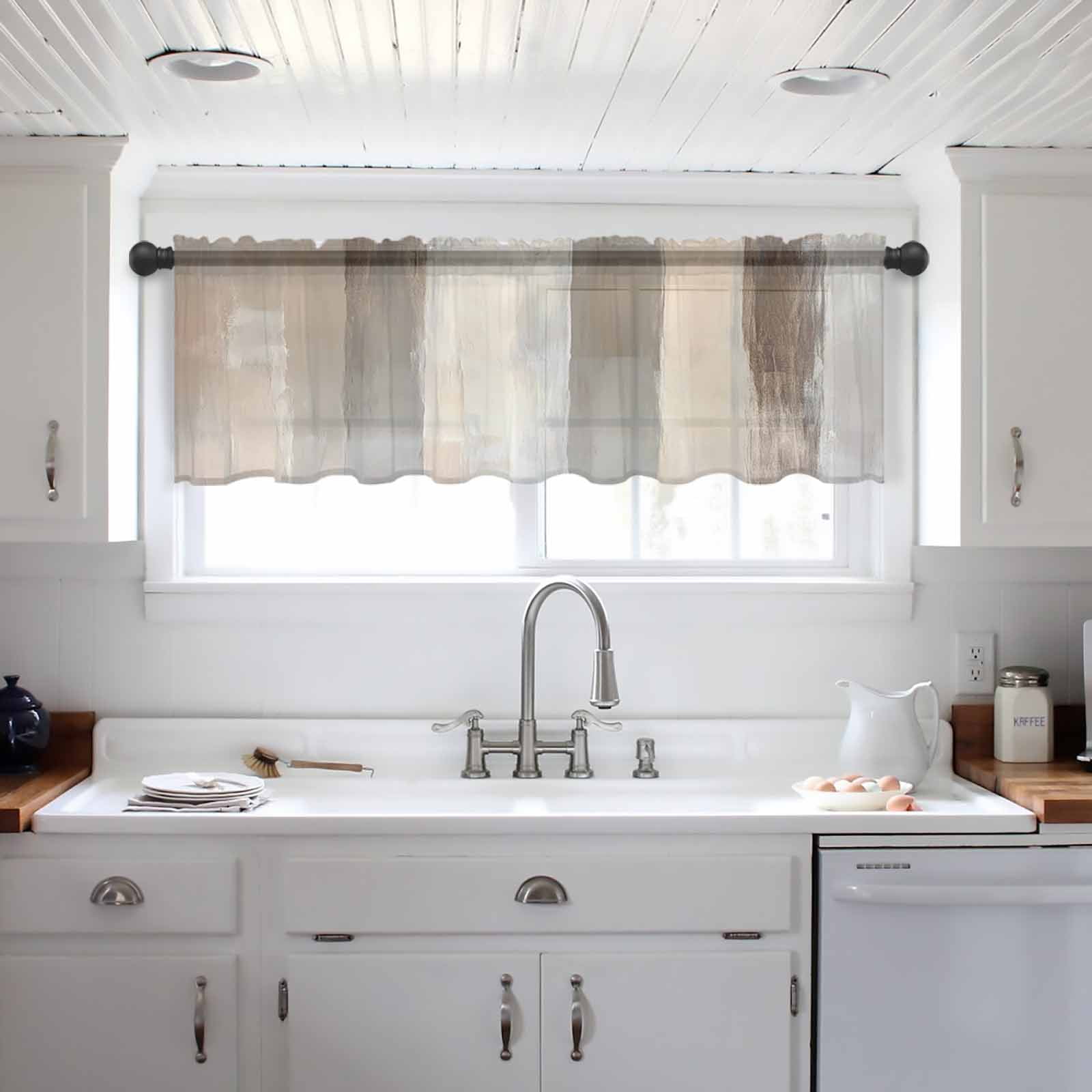 Brown Grey Valance Curtains for Kitchen/Living Room/Bathroom/Bedroom ...