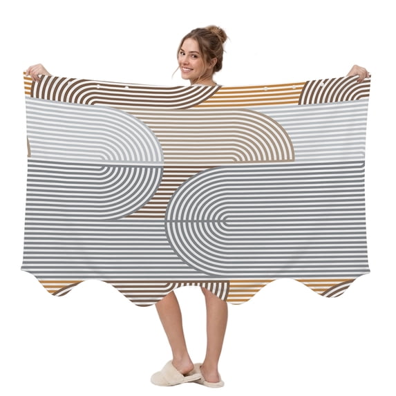 Brown Grey Wearable Blanket, Abstract Geometric Lines Abstract Art ...