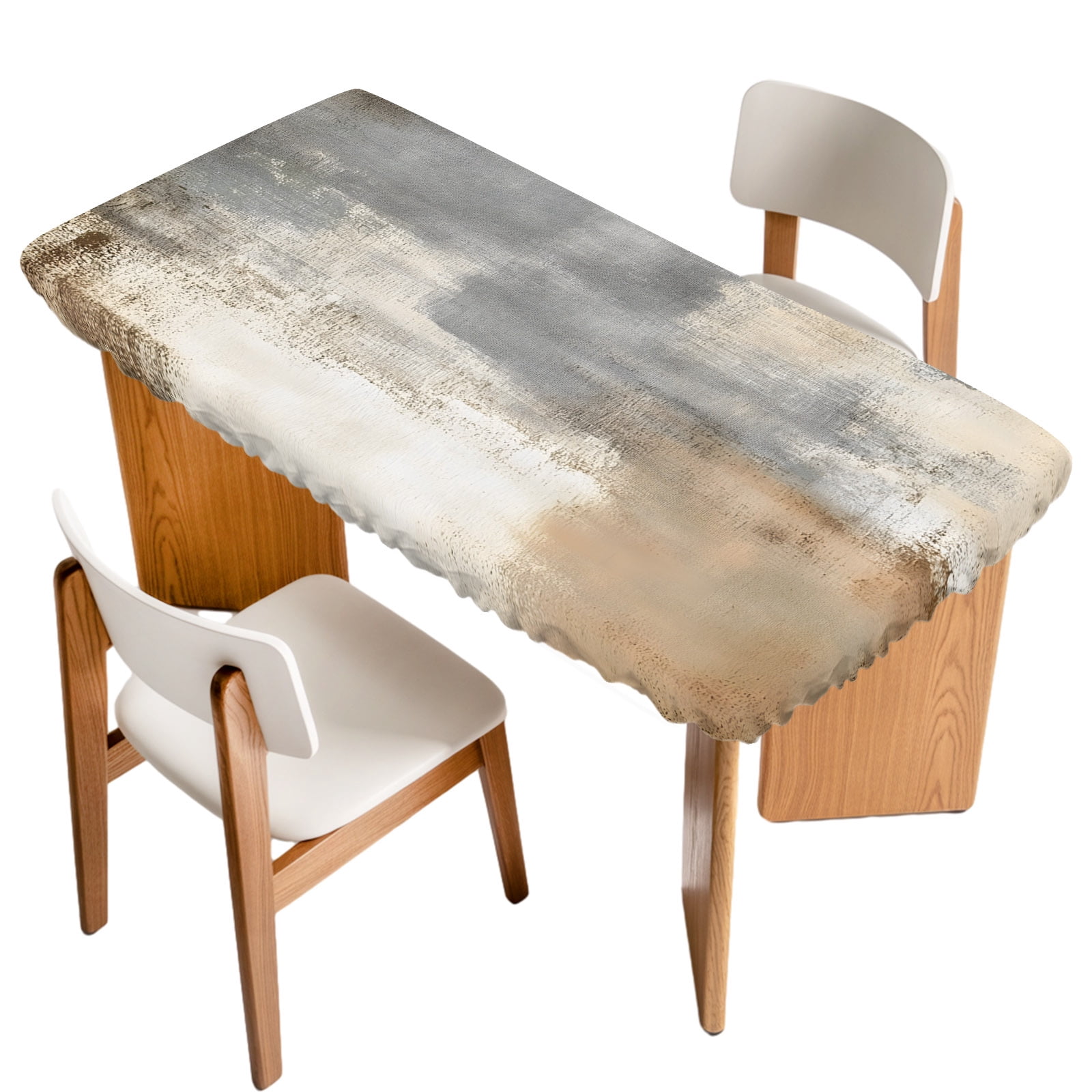 Brown Grey White Fitted Rectangle Tablecloth 30" x 60" Abstract Art ...