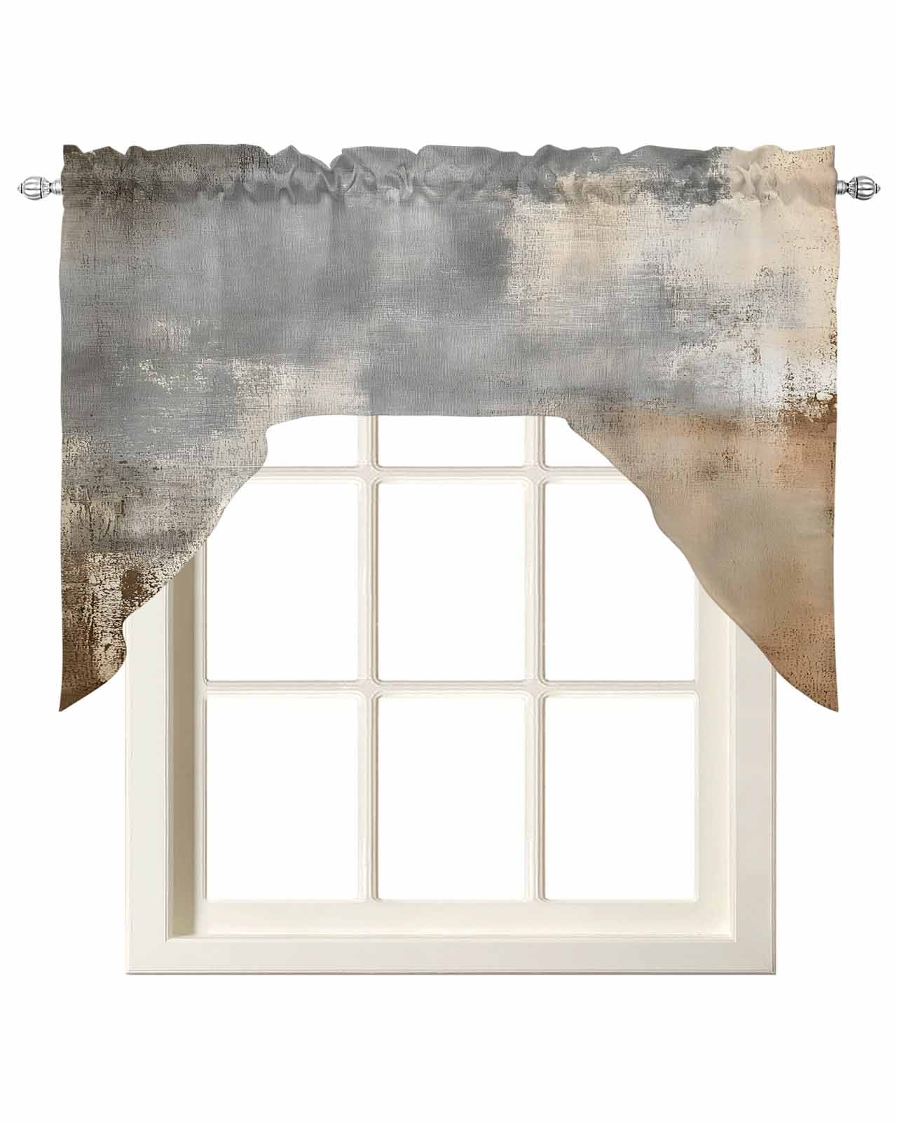 Brown Grey White Swag Valance and Tier Curtains Set Abstract Art Modern ...