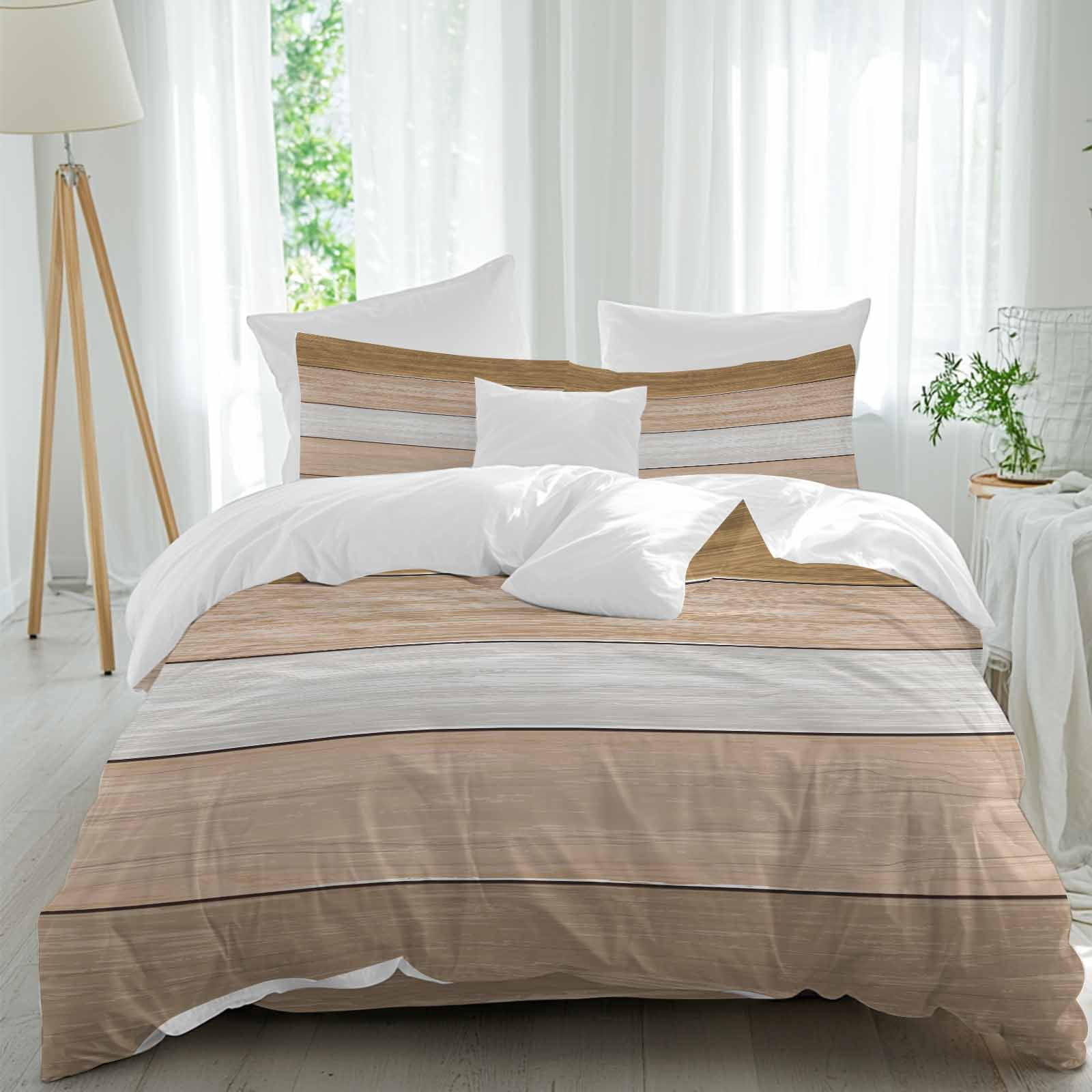 Brown Grey Wood Grain 4 Piece Duvet Cover Set Full Size Vintage Khaki ...