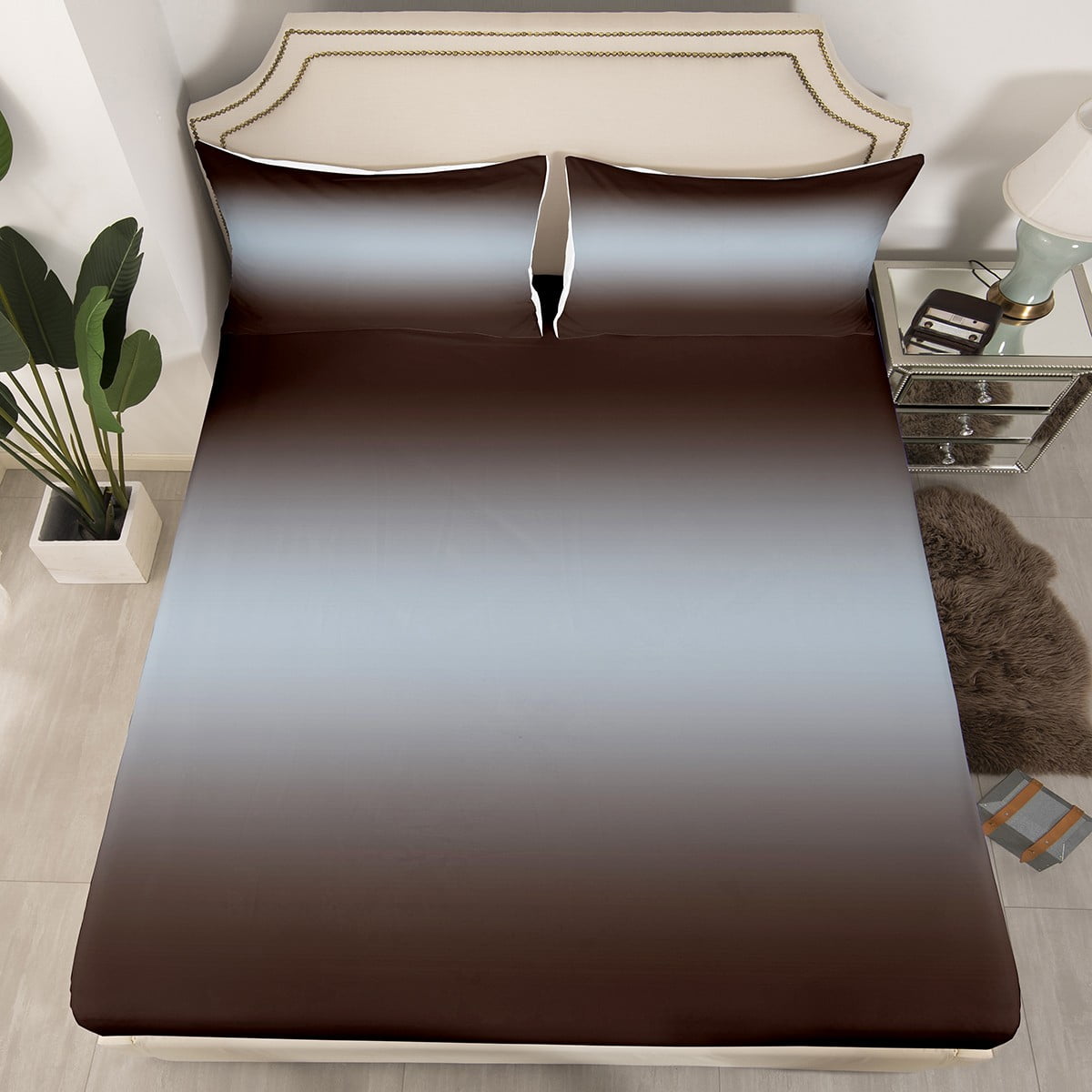 Brown and Greyish White Bedding Set Colorful Gradient Fitted Sheet ...