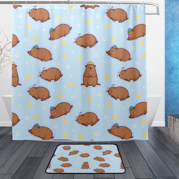 Brown Groundhog Pattern Bathroom Accessory Sets Waterproof Shower ...