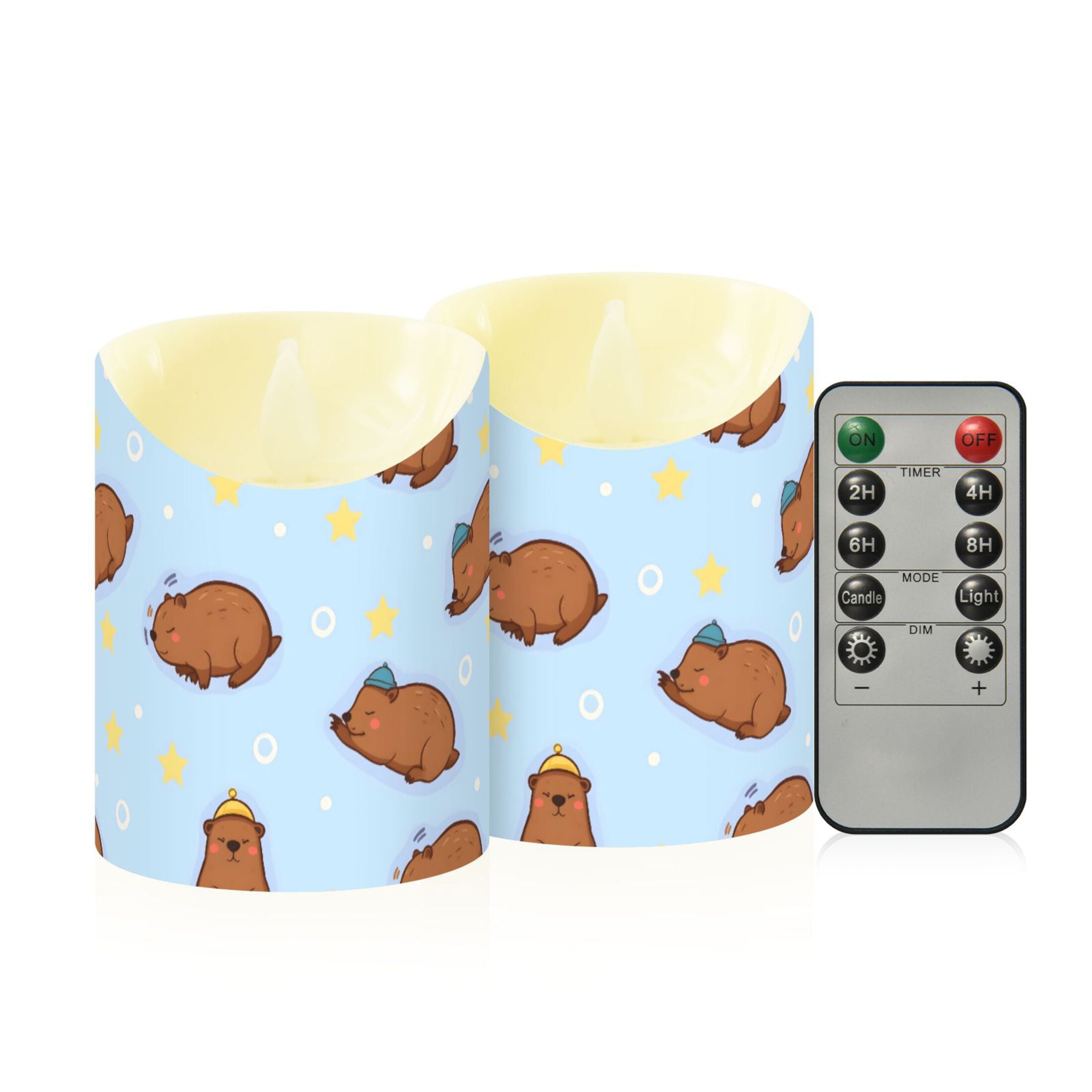 Brown Groundhog Pattern Flameless Candles 2 PCS with Remote Realistic ...
