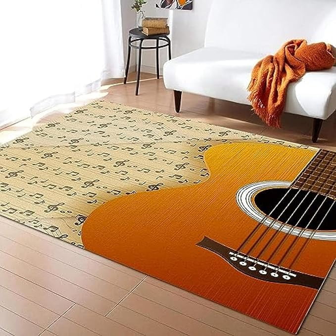 Brown Guitar Music Notes Area Rugs, Retro Music Symbols Sheet Music Art ...