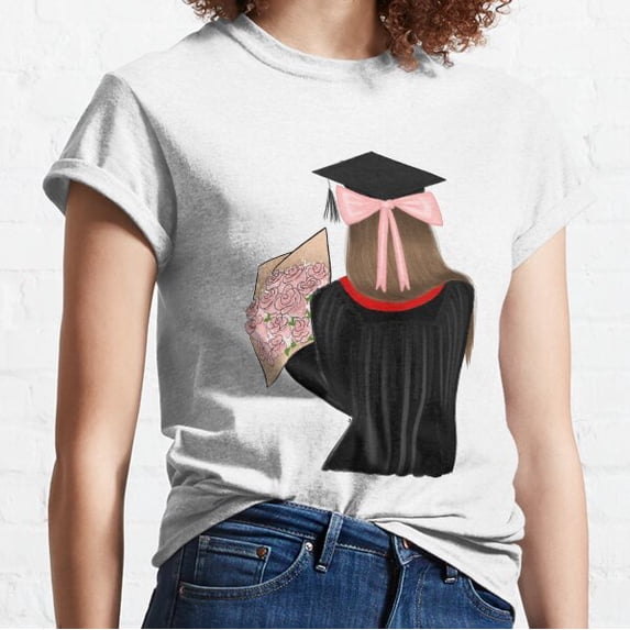 Brown Hair Graduate Coquette Student With Pink Roses Classic T-shirt ...