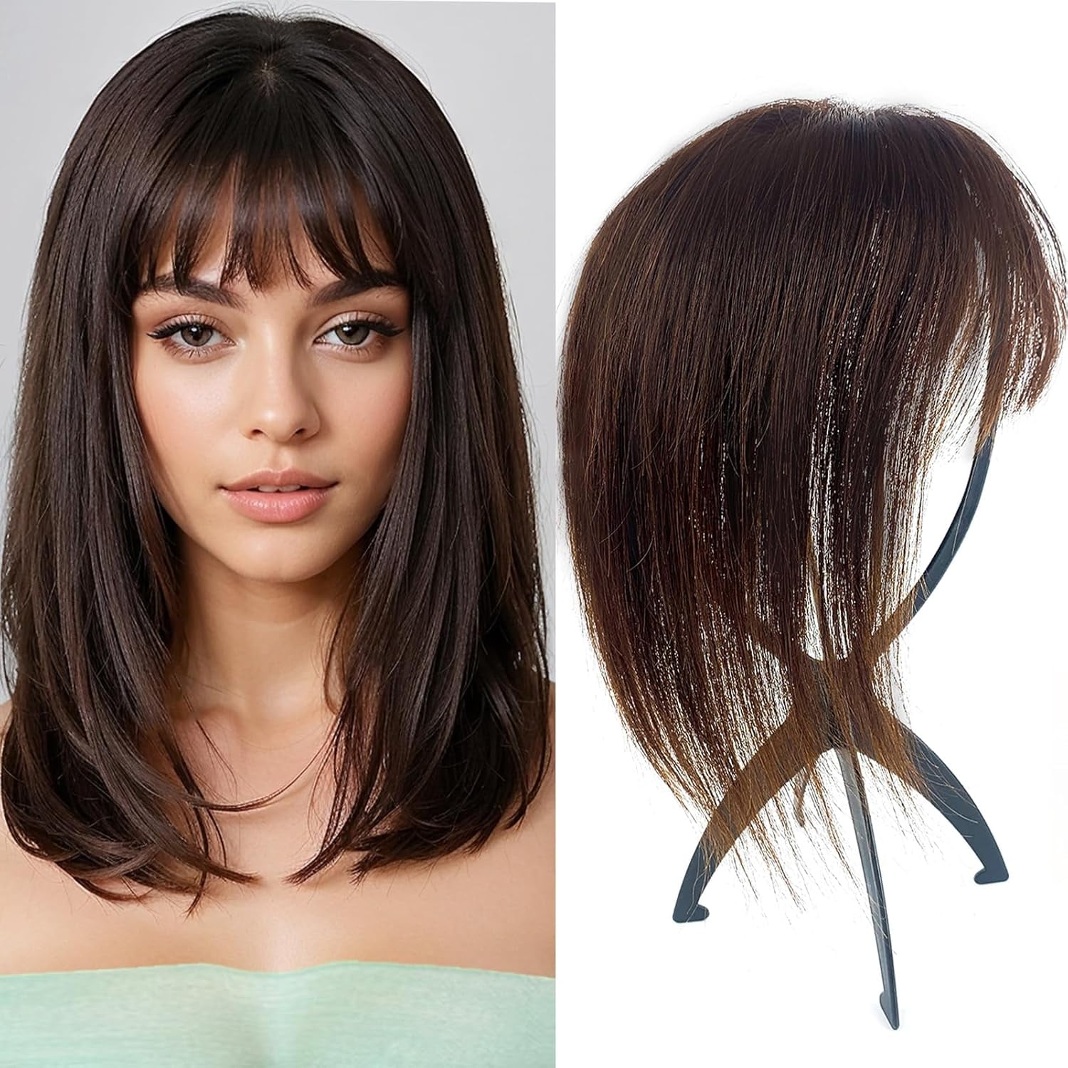 Brown Hair Topper With Bangs Real Human Hair Toppers For Women With ...