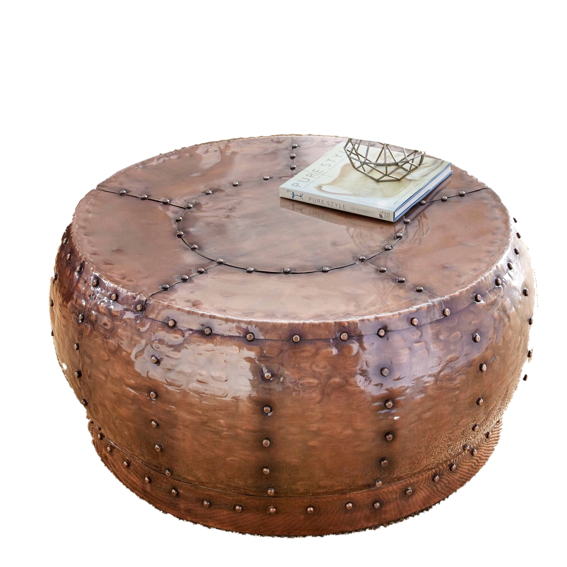 Brown Hammered Copper Cocktail Table With Rivet Adornments - Ideal For ...