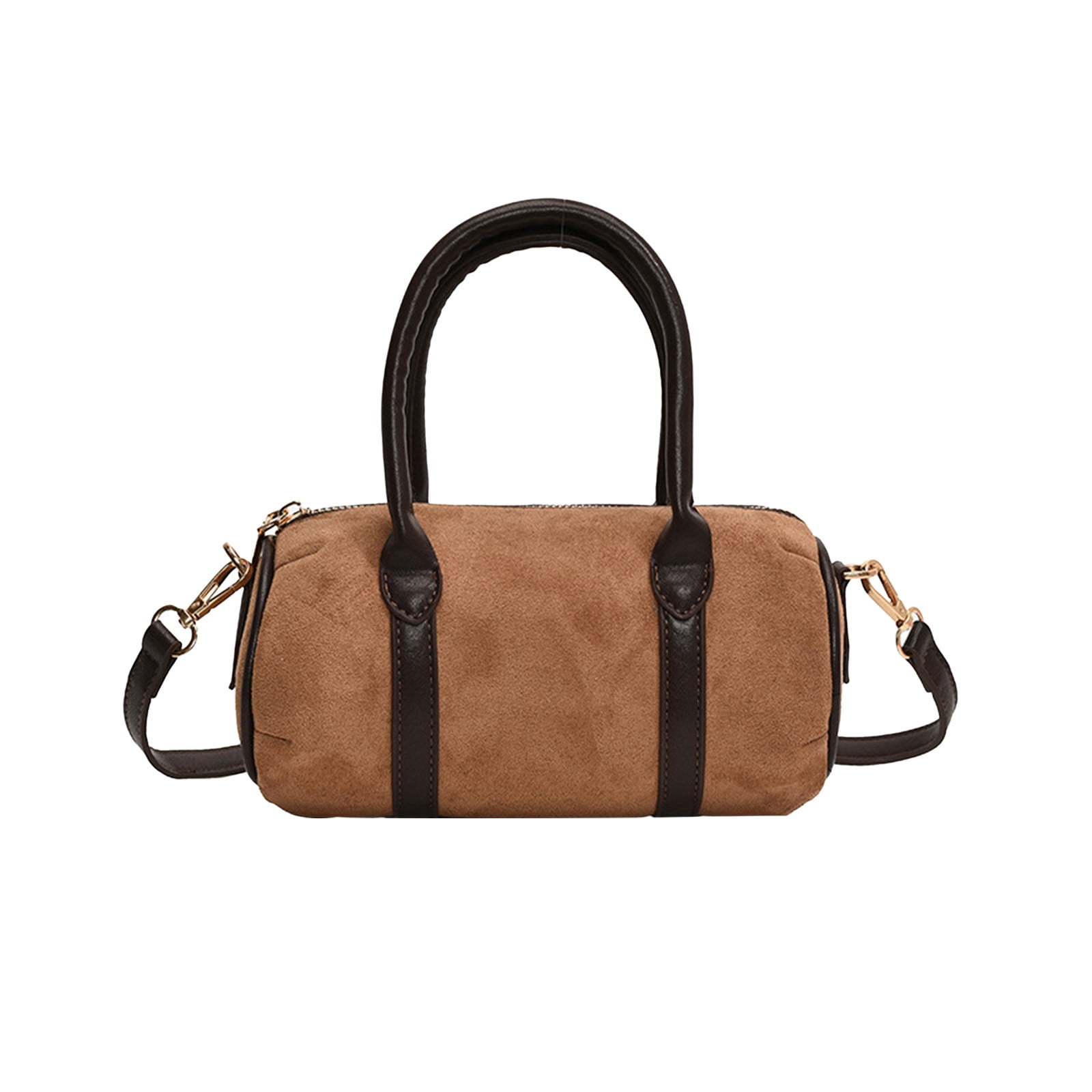 Brown Handle Bag Faux Suede Purse Tote Bag Boston Barrel Bag For Women ...