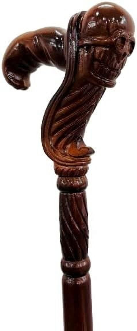 Brown Handmade Carved Skull Head Wooden Walking Stick 36 Inch Height ...