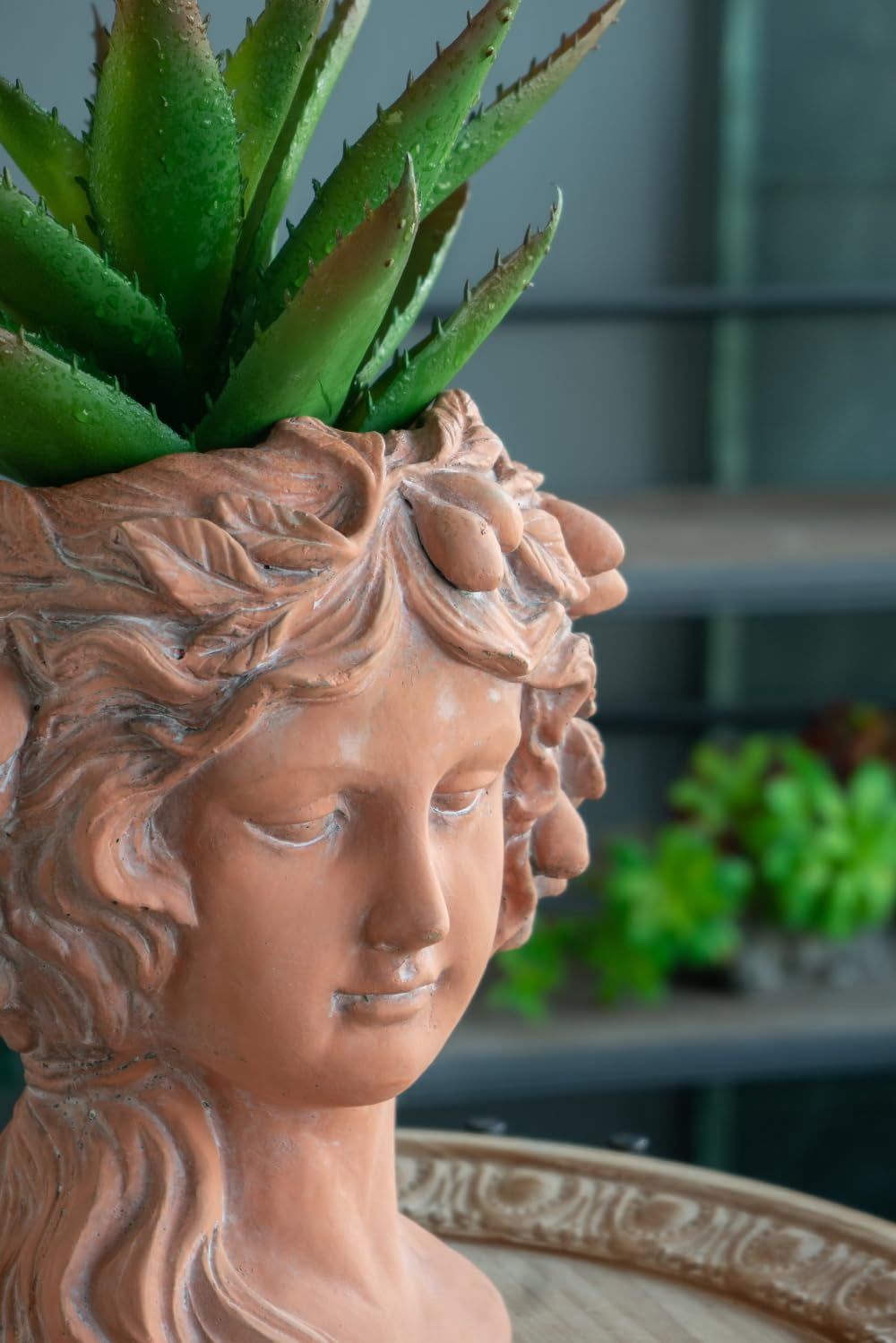 Brown Head Bust Planter, Greek Style Cement Head Planter - Indoor ...