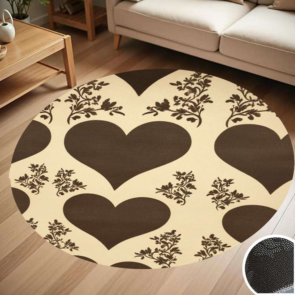 Brown Heart Pattern Wallpaper Round Carpet Living Room Bedroom Home ...