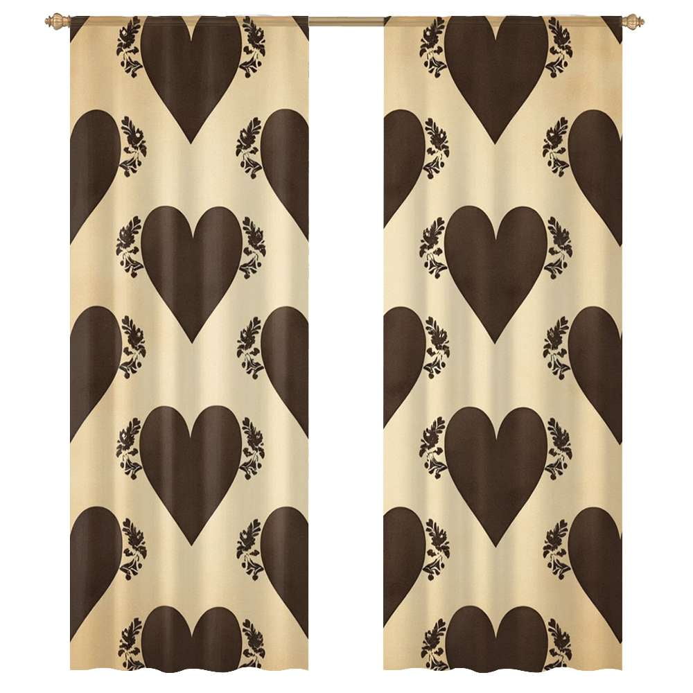 Brown Heart Pattern Wallpaper Sheer Window Curtains for Living Room ...