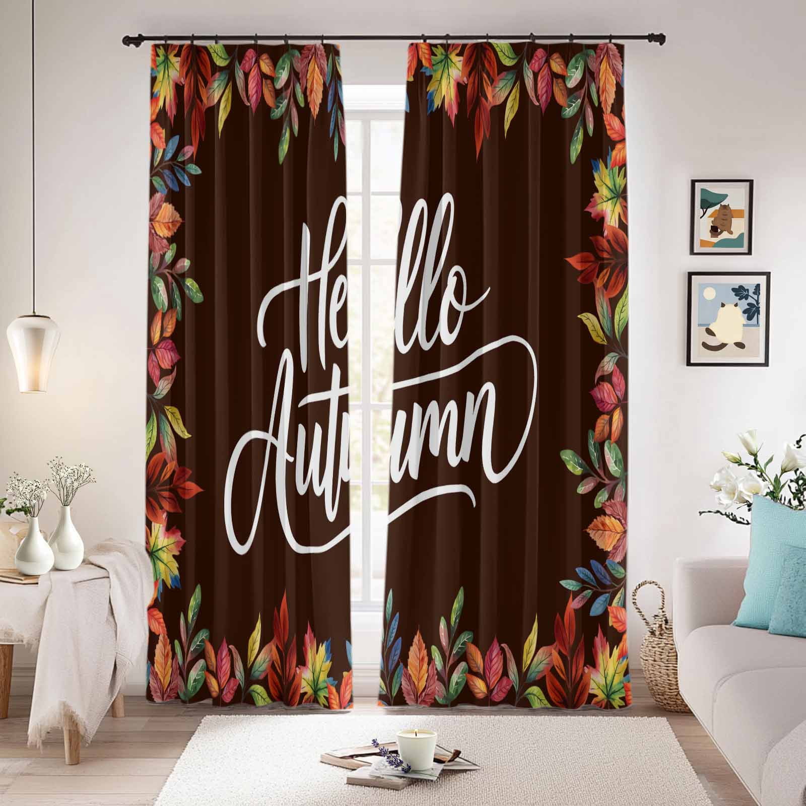 Brown Hello Autumn Blackout Curtains for Bedroom/Living Room, Pinch ...