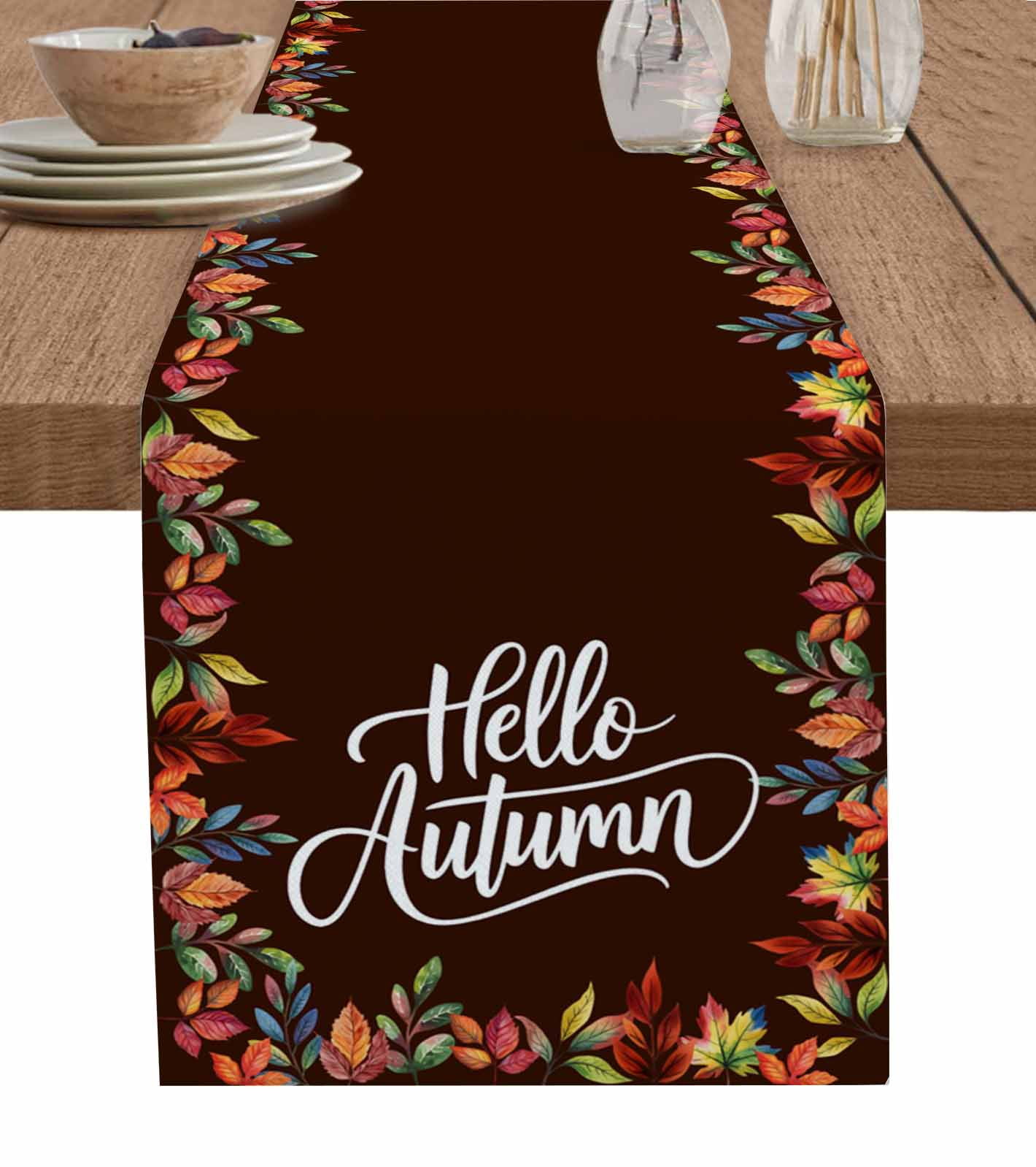Brown Hello Autumn Burlap Cotton Table Runner 16x72 Inches Long, Maple ...