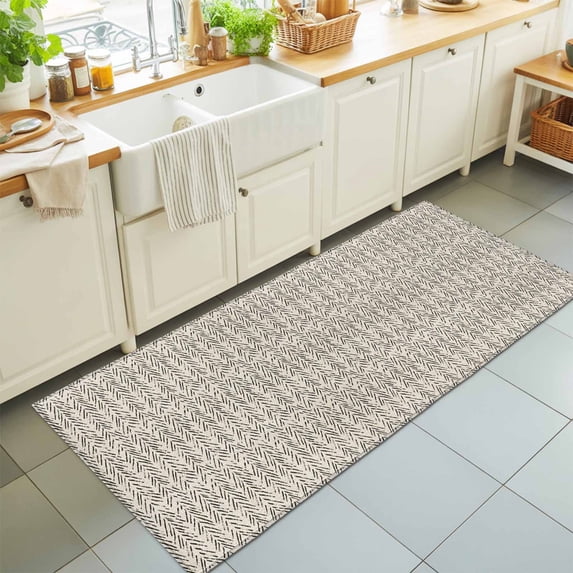 Brown Herringbone Art Rectangle Rug 2'x6' Abstract Geometric Striped on ...