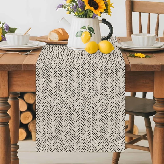 Brown Herringbone Art Table Runner 36 Inches Long, Abstract Geometric ...