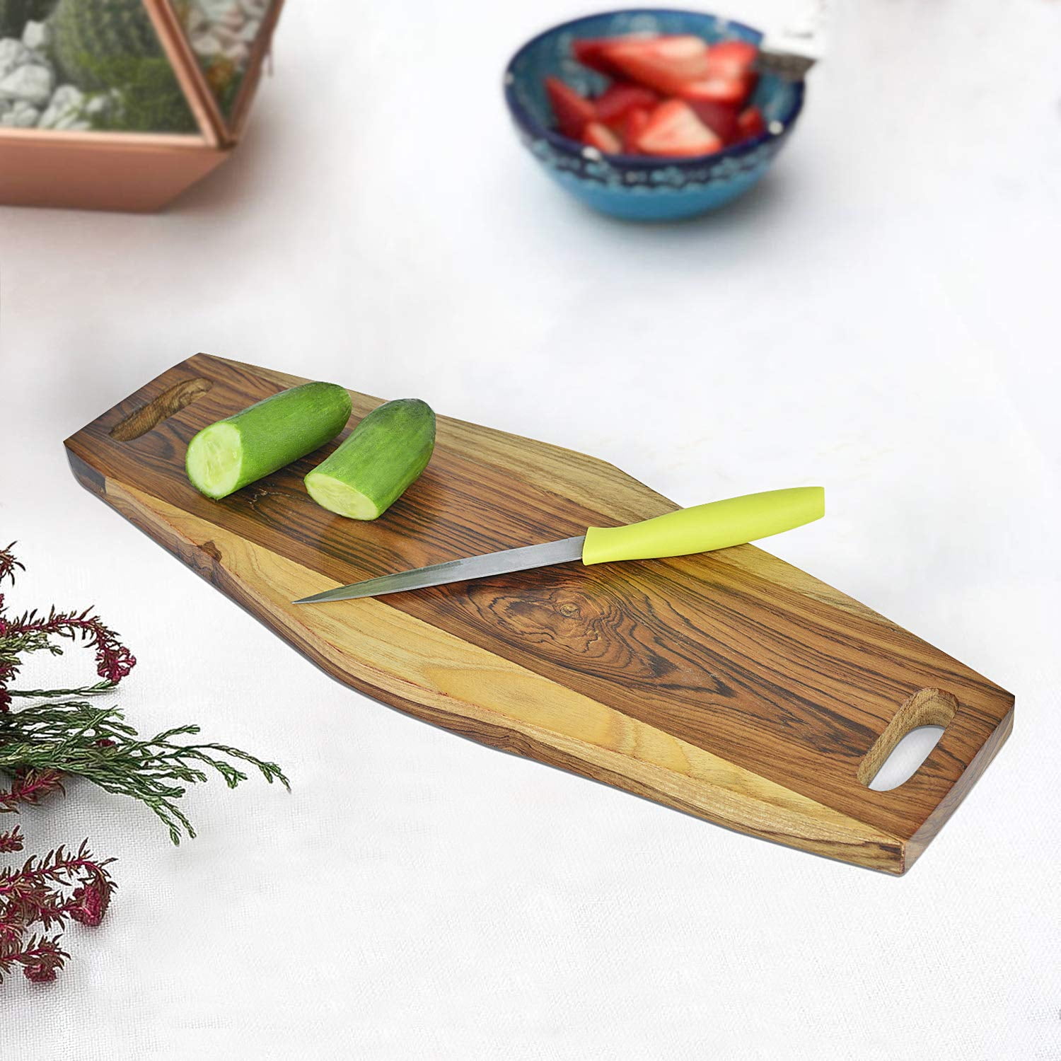 Brown Hexagonal Teak Wood Chopping Board | Cheese & Bread Board ...