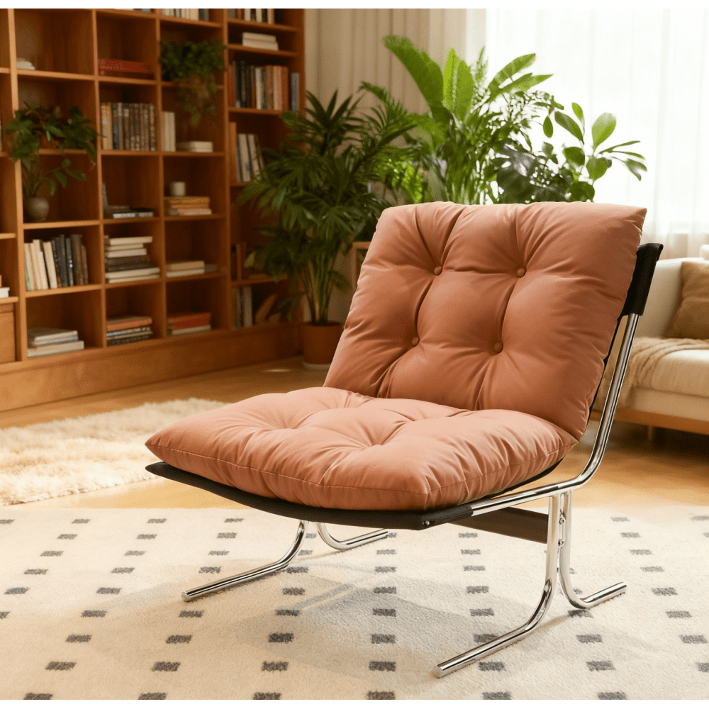 Brown High Back Faux Leather Accent Armchair with Metal Legs Soft ...