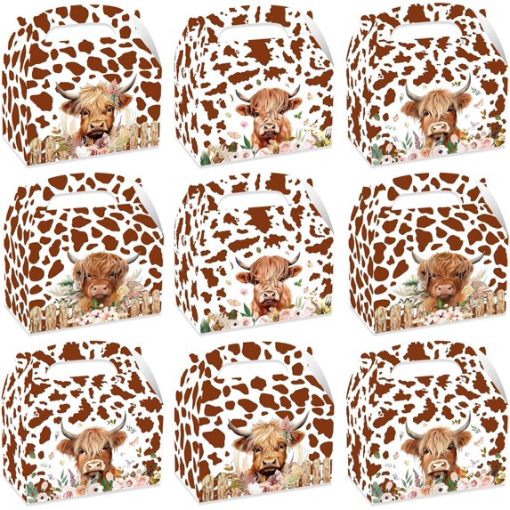Brown Highland Cattle Party Gift Box 12 Pieces - Western Kraft Paper ...