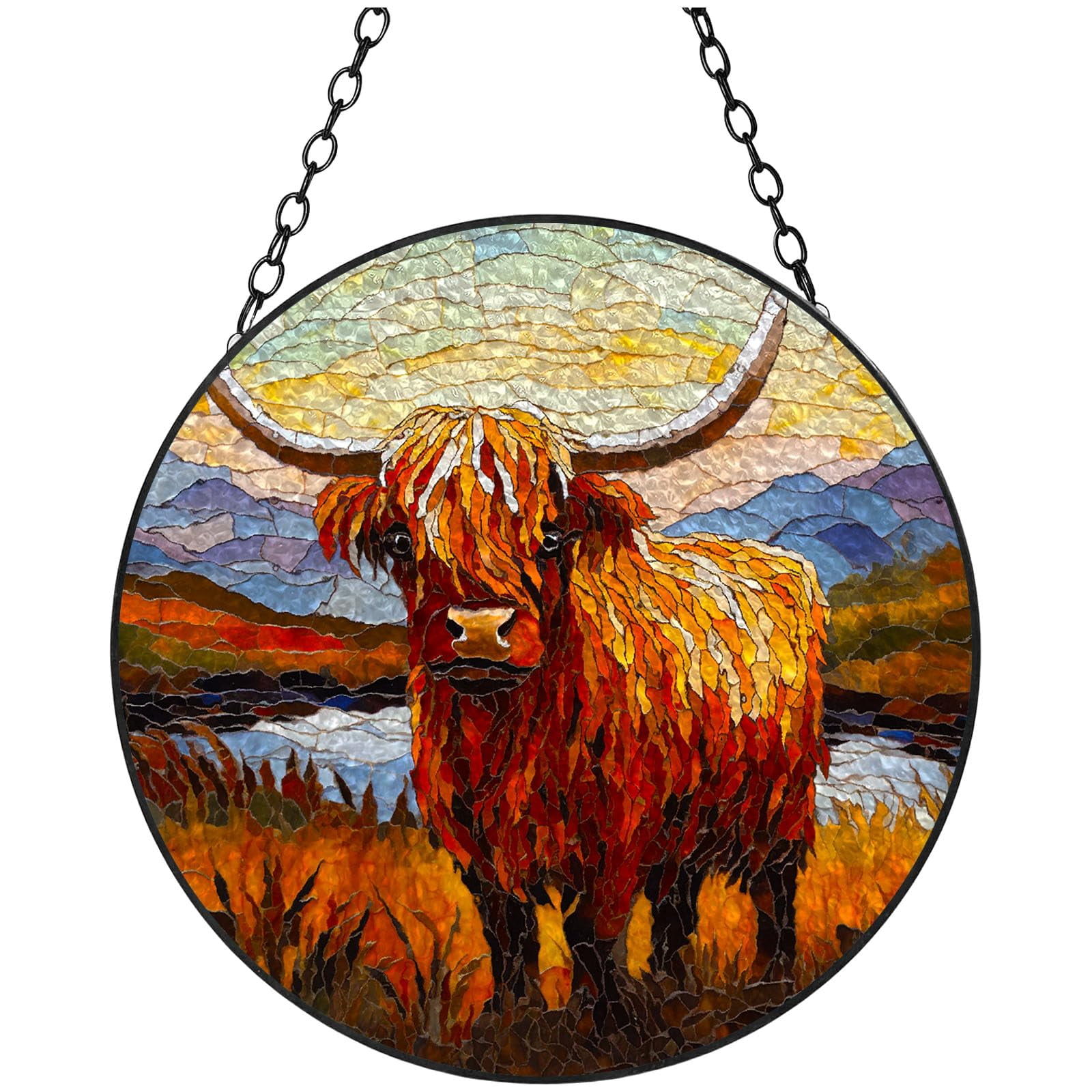 Brown Highland Cow Cattle Stained Glass Suncatcher Handmade Window ...