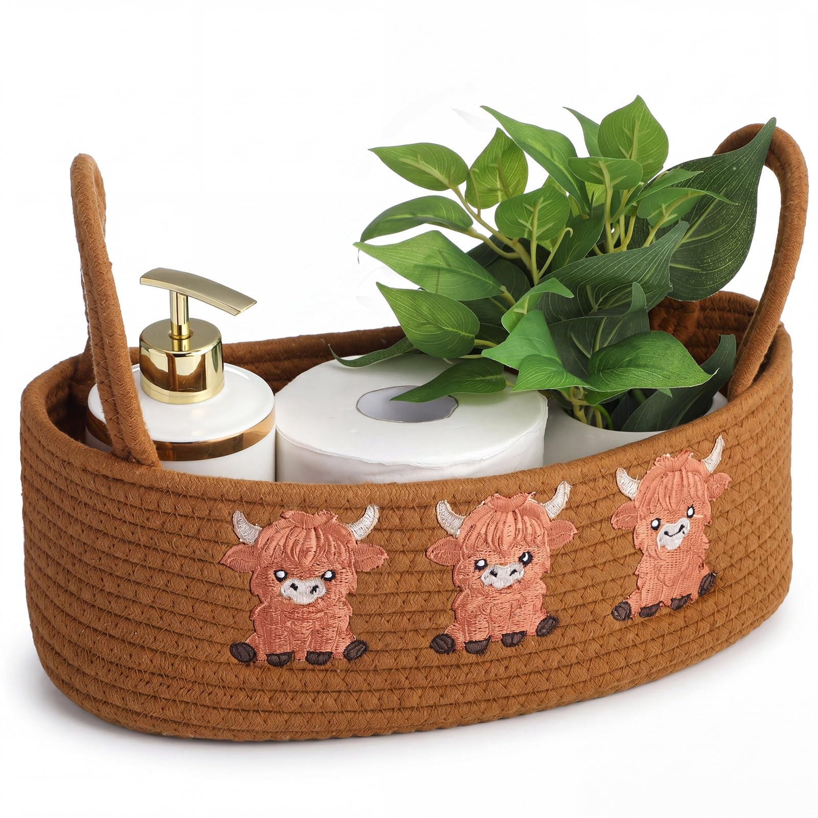 Brown Highland Cow Cotton Rope Storage Basket Bathroom Countertop ...