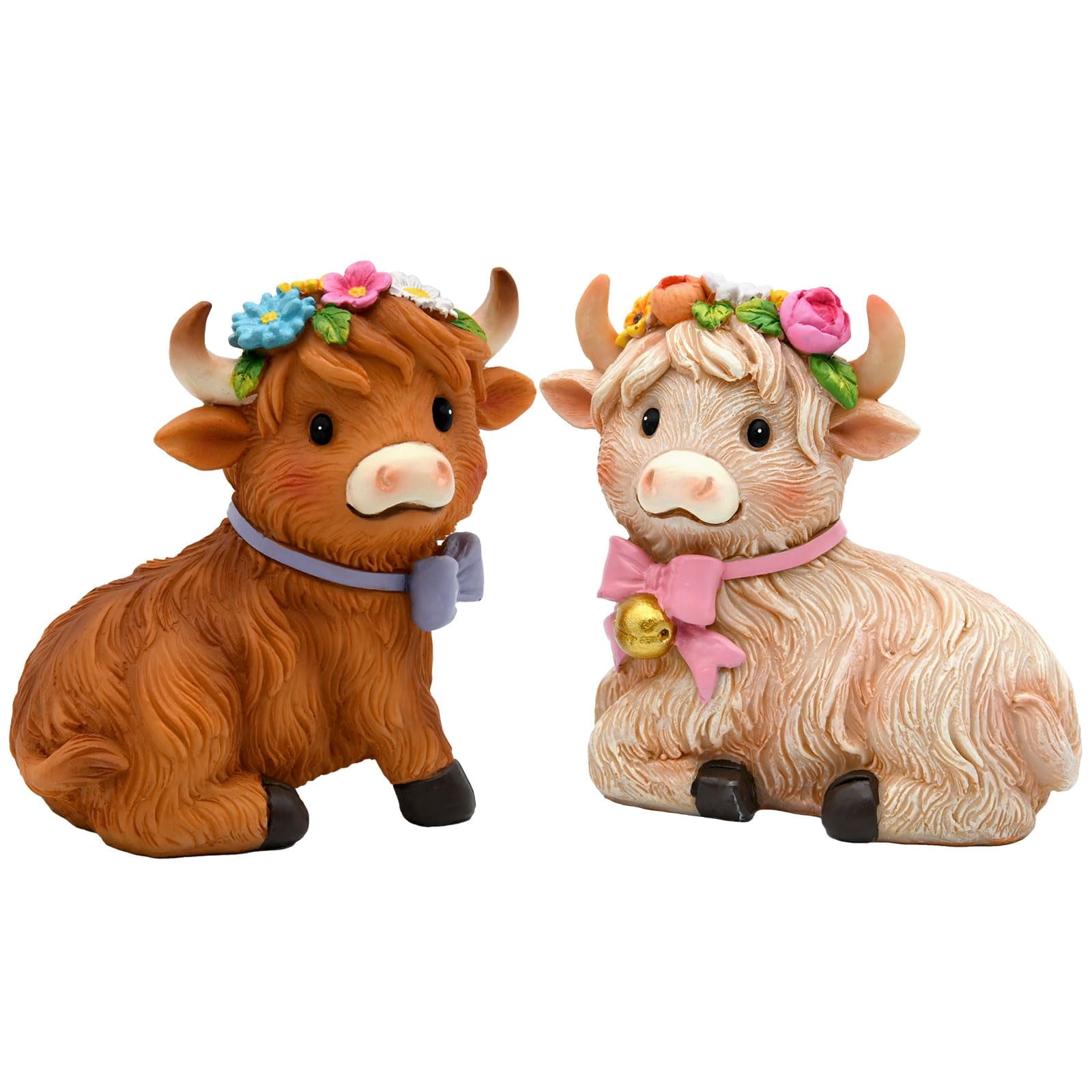 Brown Highland Cow Decor Set of 2 Spring Farmhouse Figurines for Home ...