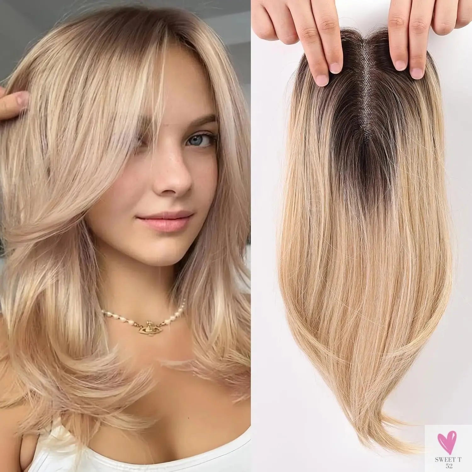 Brown Highlight Layered Hair Toppers - Clip in Synthetic Hair Topper ...