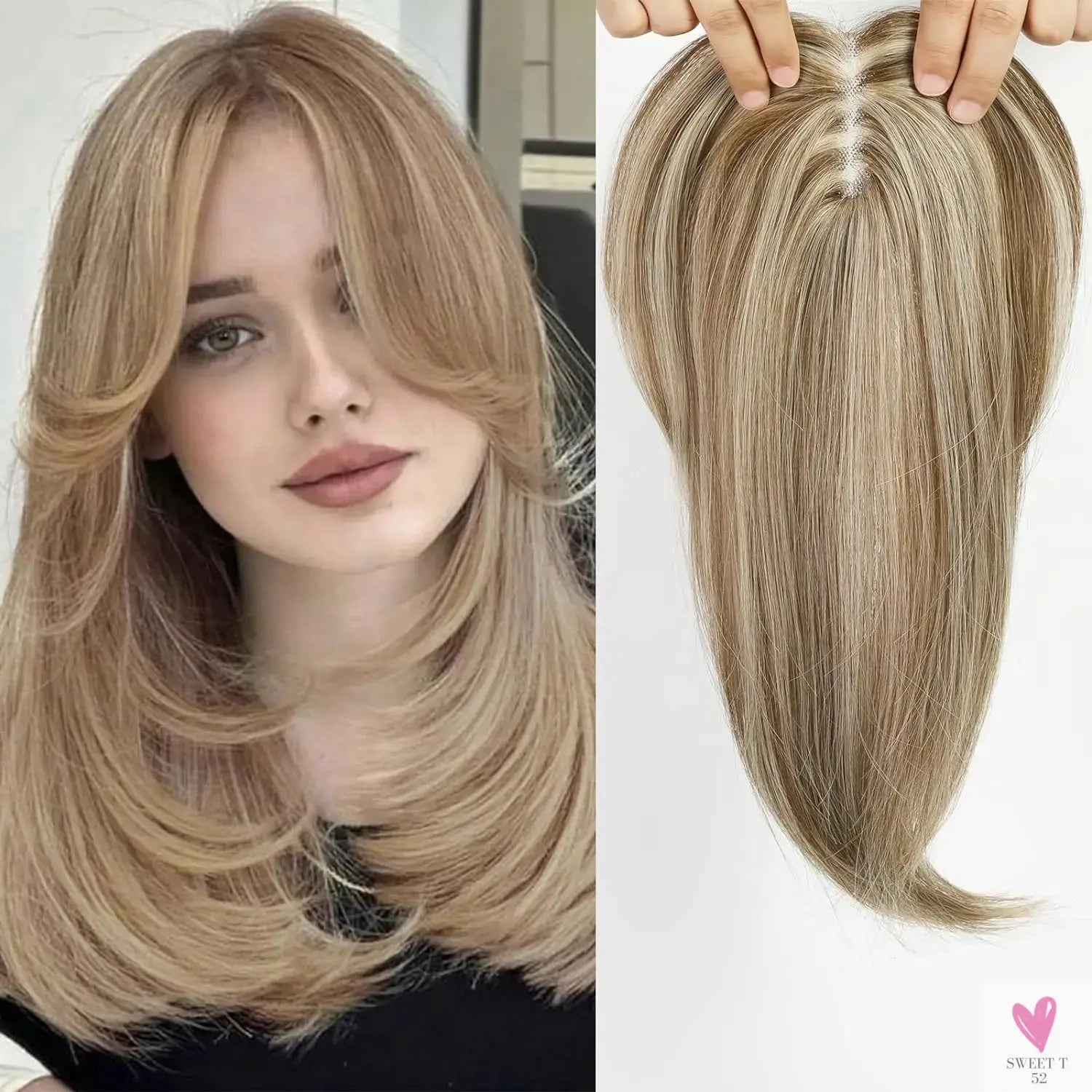 Brown Highlight Layered Hair Toppers - Clip in Synthetic Hair Topper ...