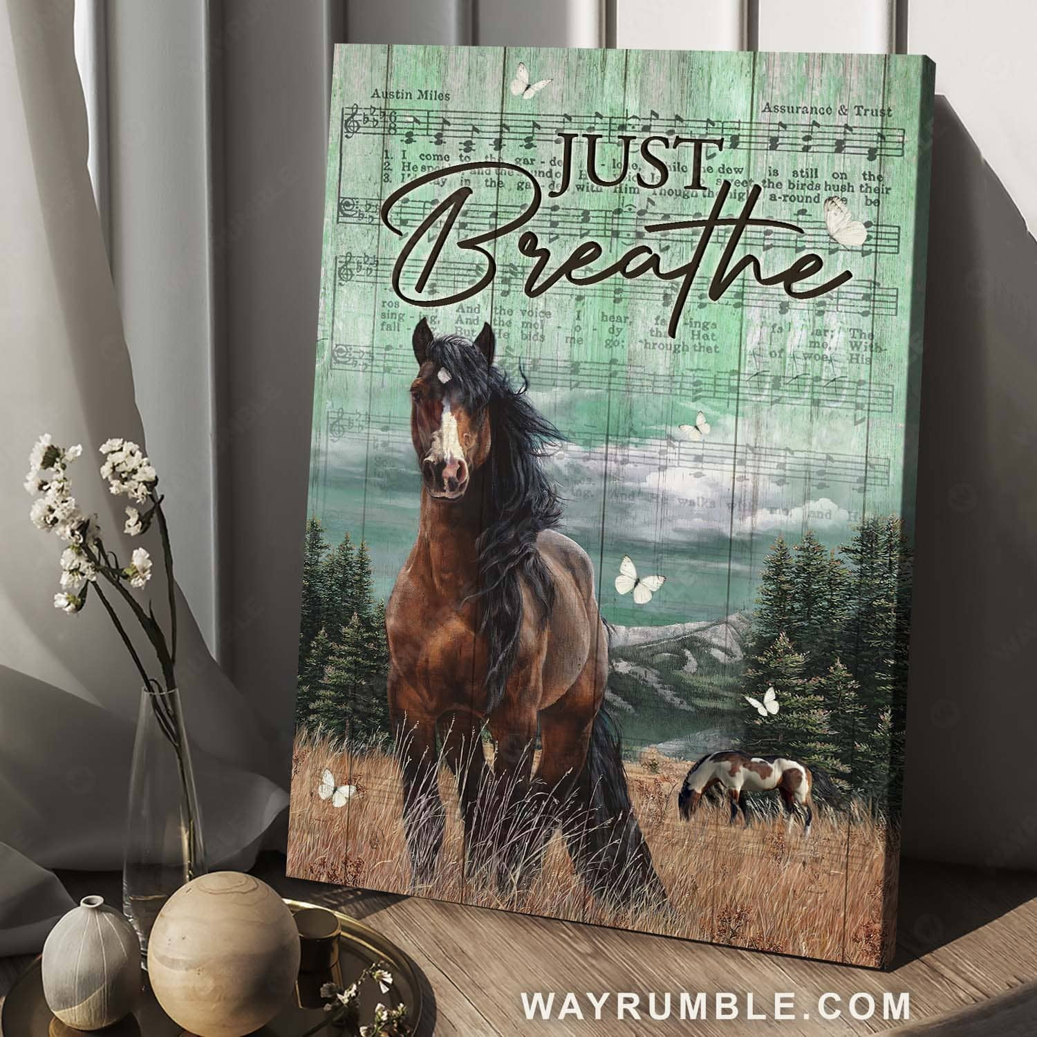 Brown Horse Painting, Rustic Meadow, Vintage Art, White Butterfly, Just Breathe - Jesus ...