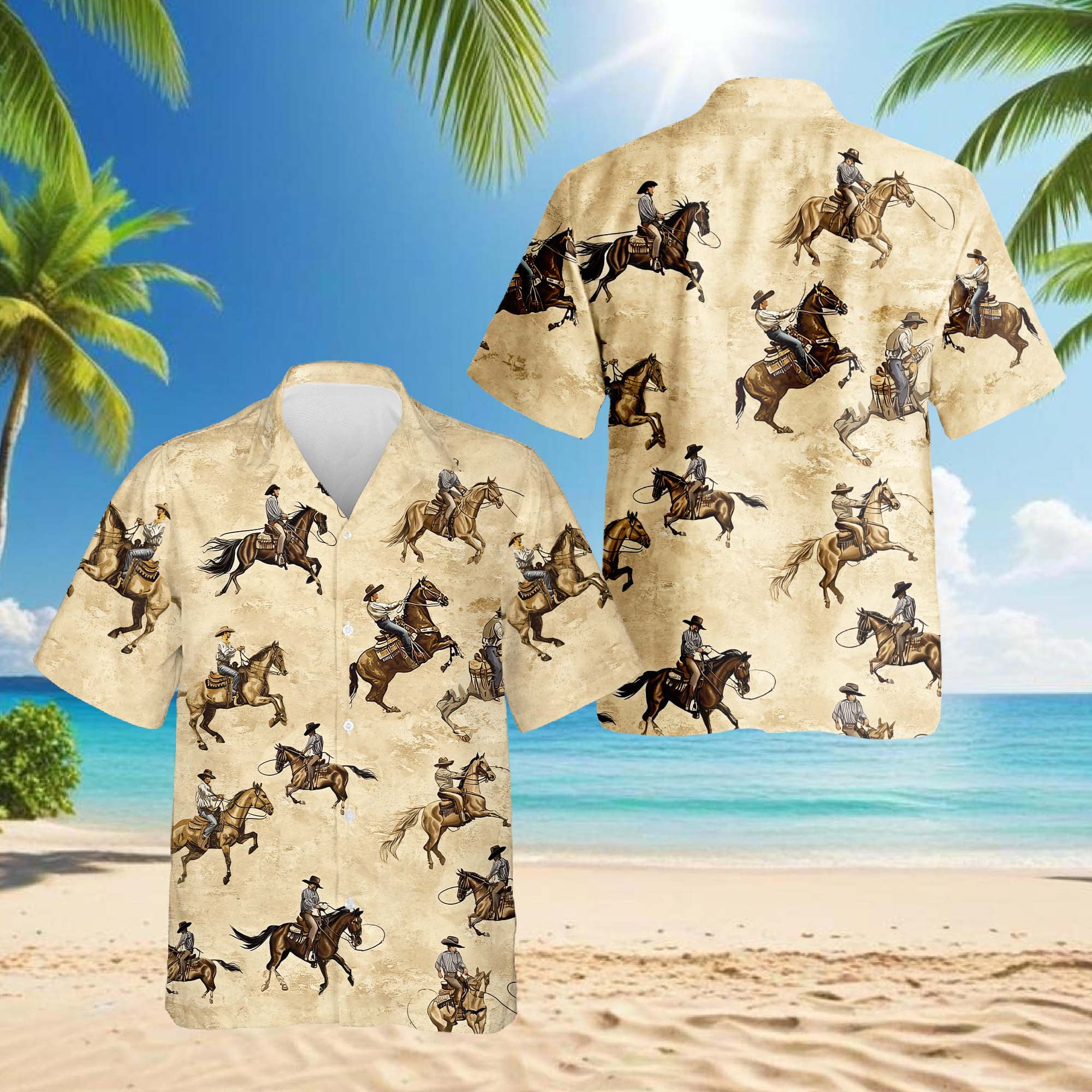 Brown Horse Rodeo Hawaiian Shirt for Men, Button Down Summer Beach ...