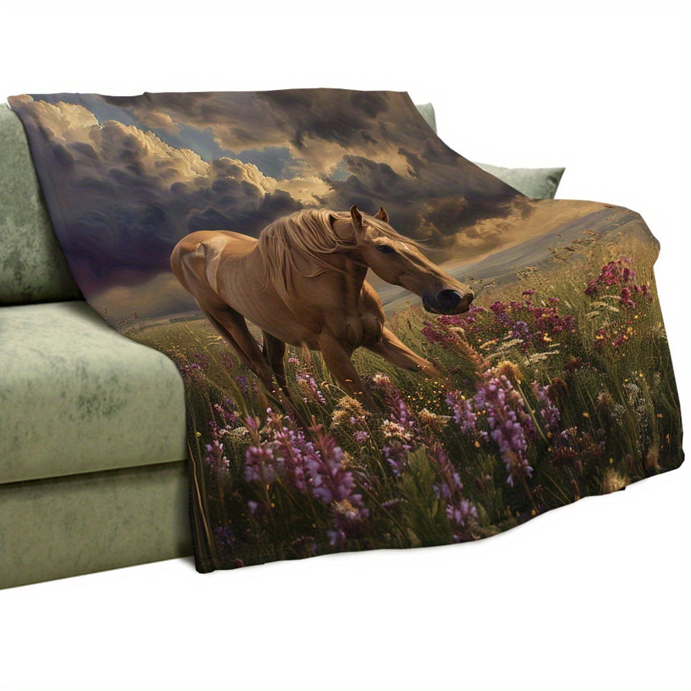 Brown Horse Theme Throw Blanket - Soft Lightweight Flannel 280GSM ...