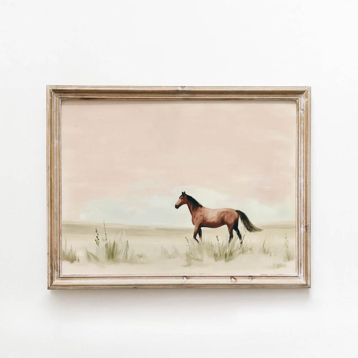 Brown Horse in Open Field Farmhouse Rustic Cottagecore Decor Pastoral ...