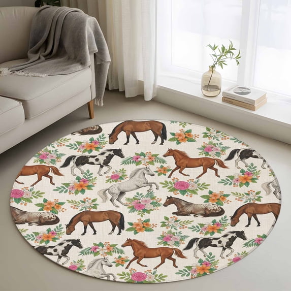 Brown Horses Animal 4' Round Rug for Cozy Reading Nook Home Office ...