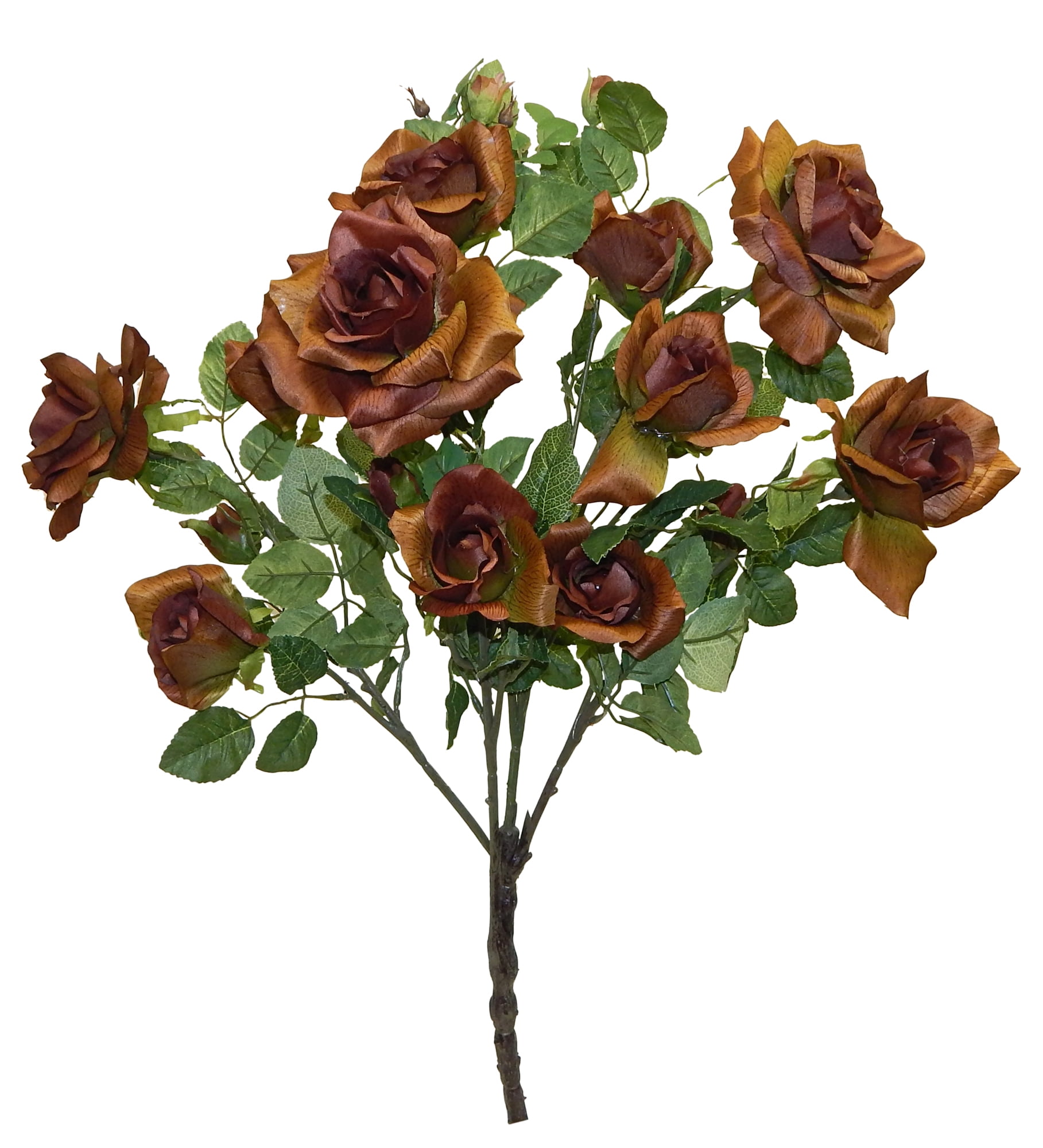 Brown Hybrid Tea Rose with Buds 27in Artificial Polysilk Faux Fake ...