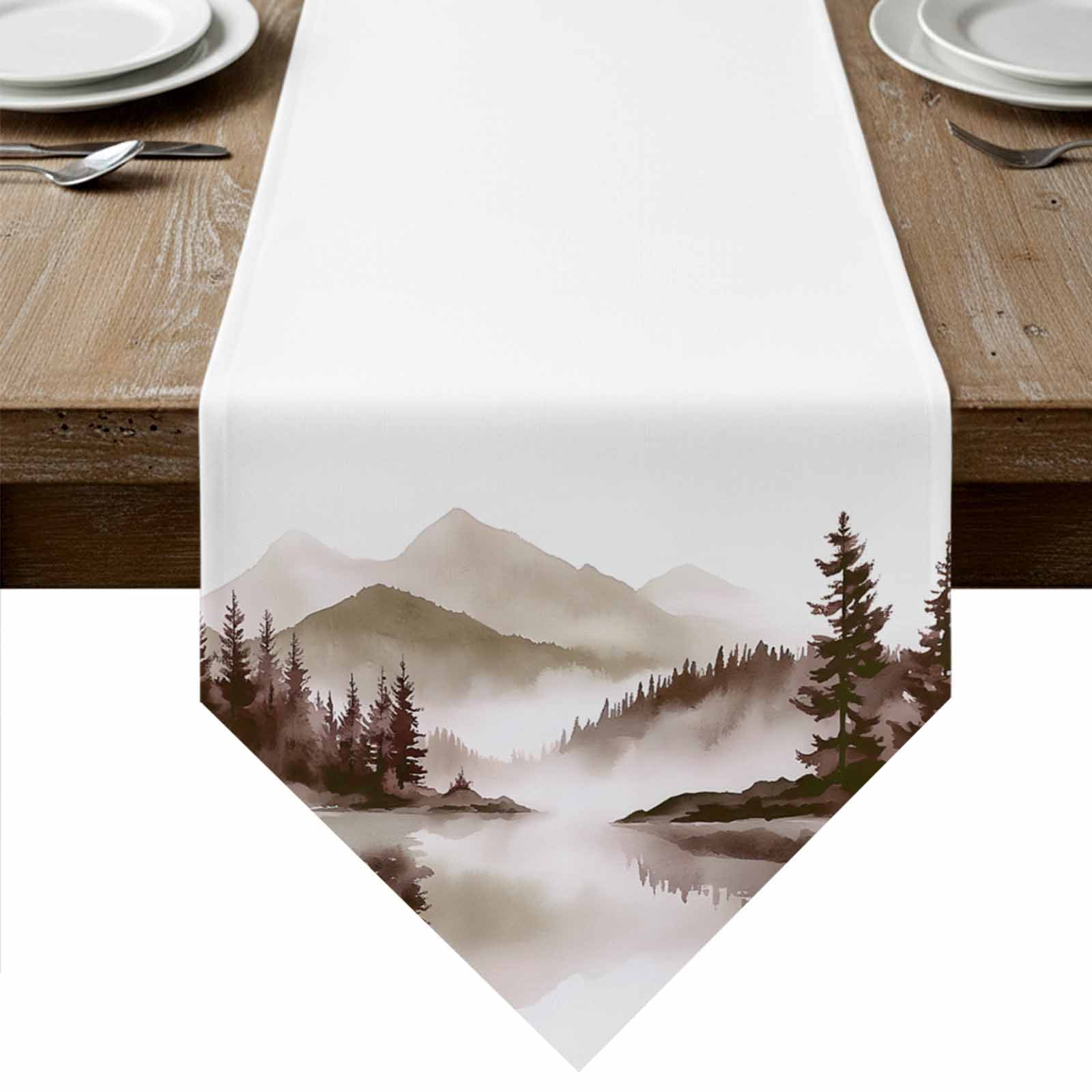 Brown Ink Landscape Table Runner Linen Burlap Table Runner 36 Inches ...