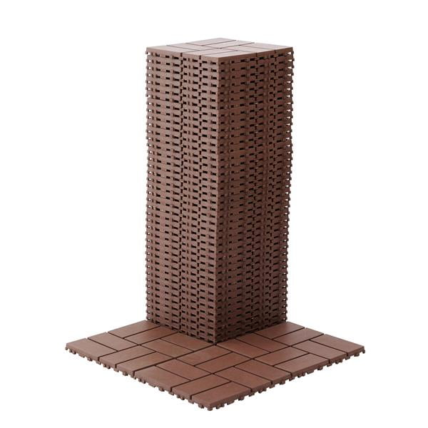 Brown Interlocking Plastic Deck Tiles - 44-Piece Set, 12" x 12" Square ...