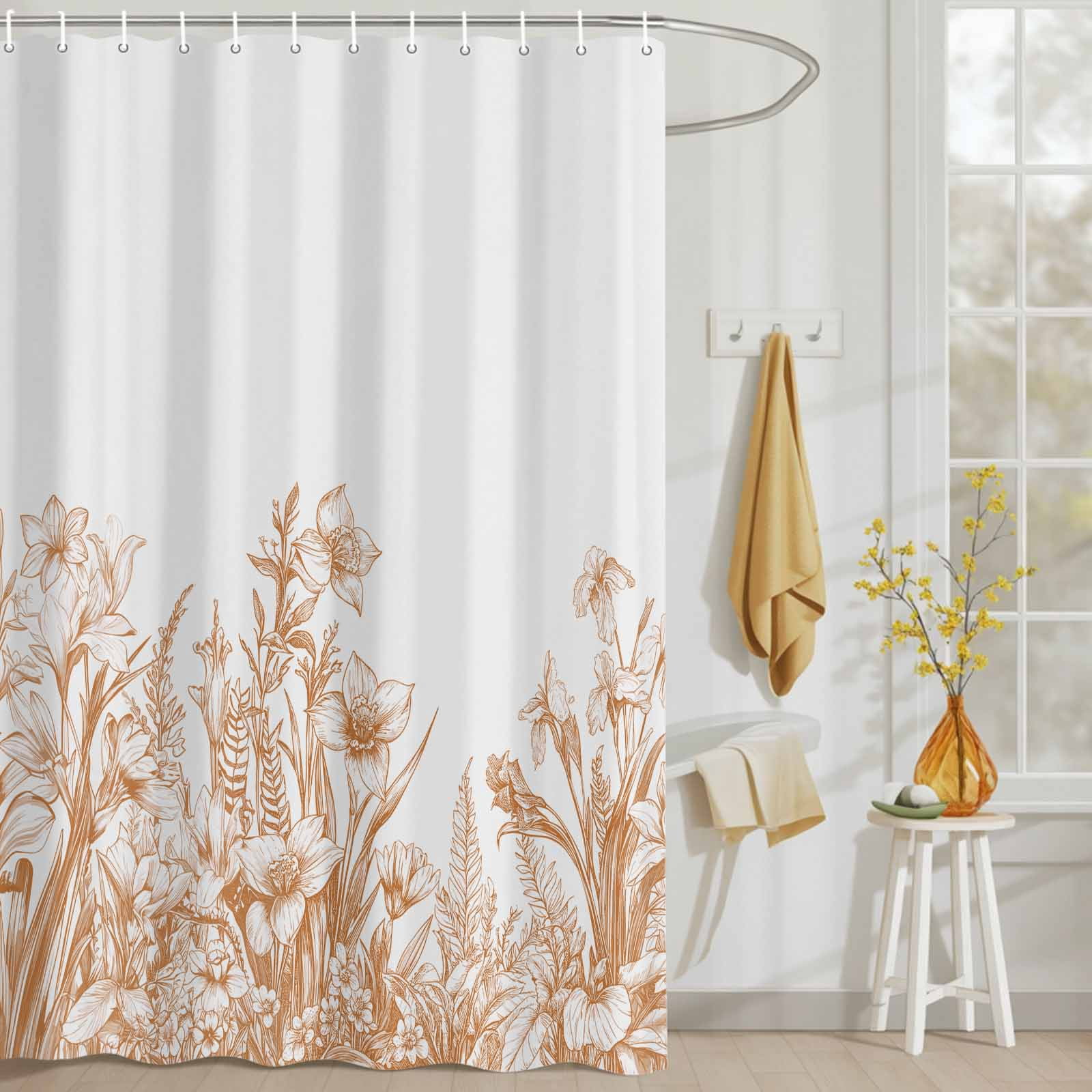 Brown Iris Flower Lavender on White Shower Curtain Set, Waterproof ...