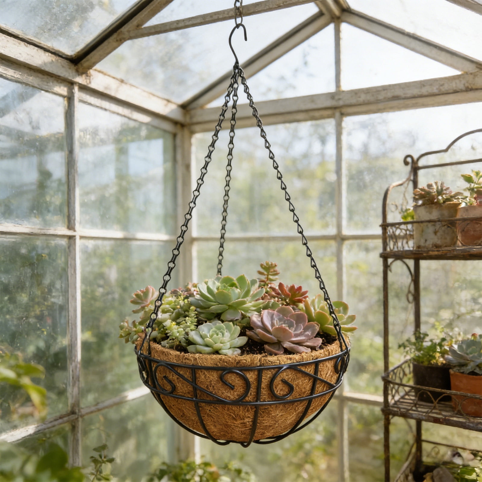 Brown Iron Hanging Flower Pot Basket 10x10x4.7 Inch Garden Decoration ...