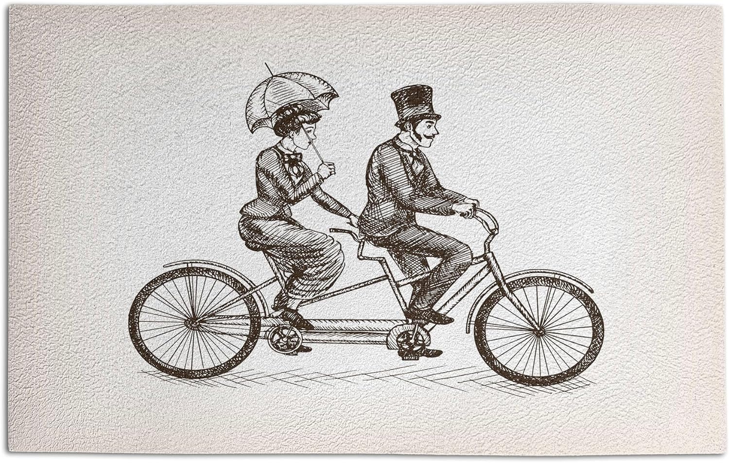 Brown and Ivory Doormat, Sketch Style Woman and Man in Vintage Clothing ...