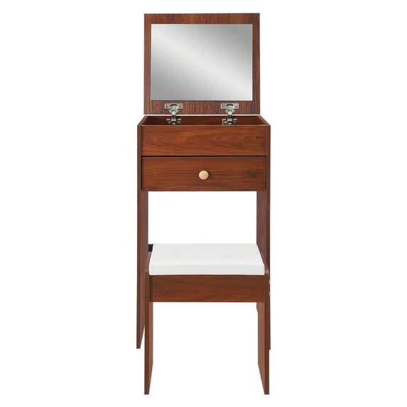 Brown @JJ9WY3-000800 Small Makeup Vanity Desk With Mirror, Storage ...