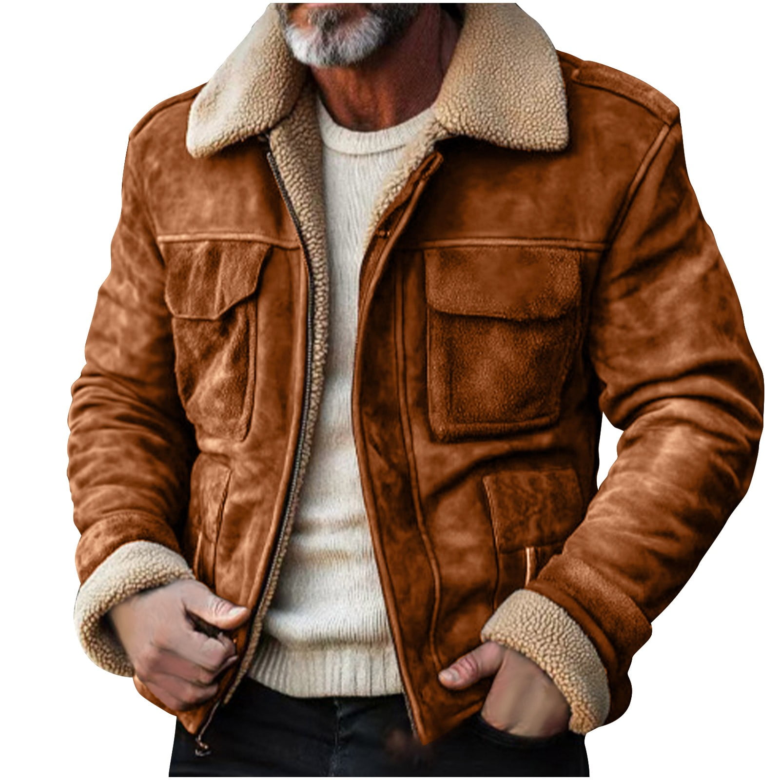 Brown Jacket for Mens Winter Fall Long Sleeve Work Casual Thick Hippie ...
